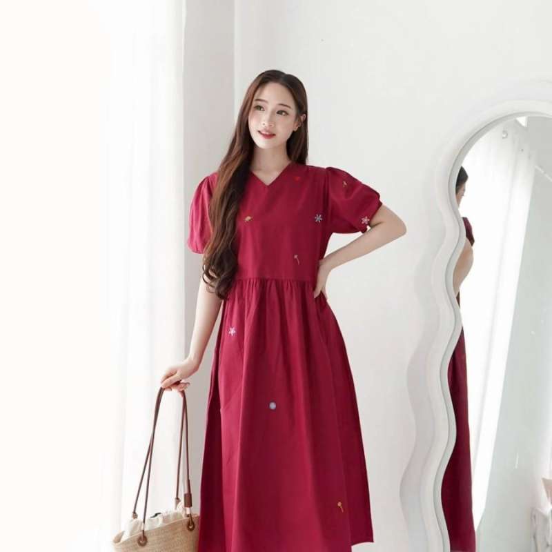 Jual Nuboutique - Stella - Midi Dress Terusan Wanita Bordir Bunga ...
