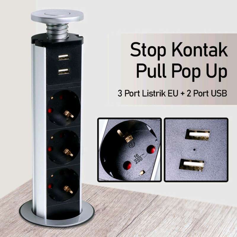 Jual Colokan Stop Kontak Listrik Tanam Meja Pop Up Elektrik 3 Port + 2 ...