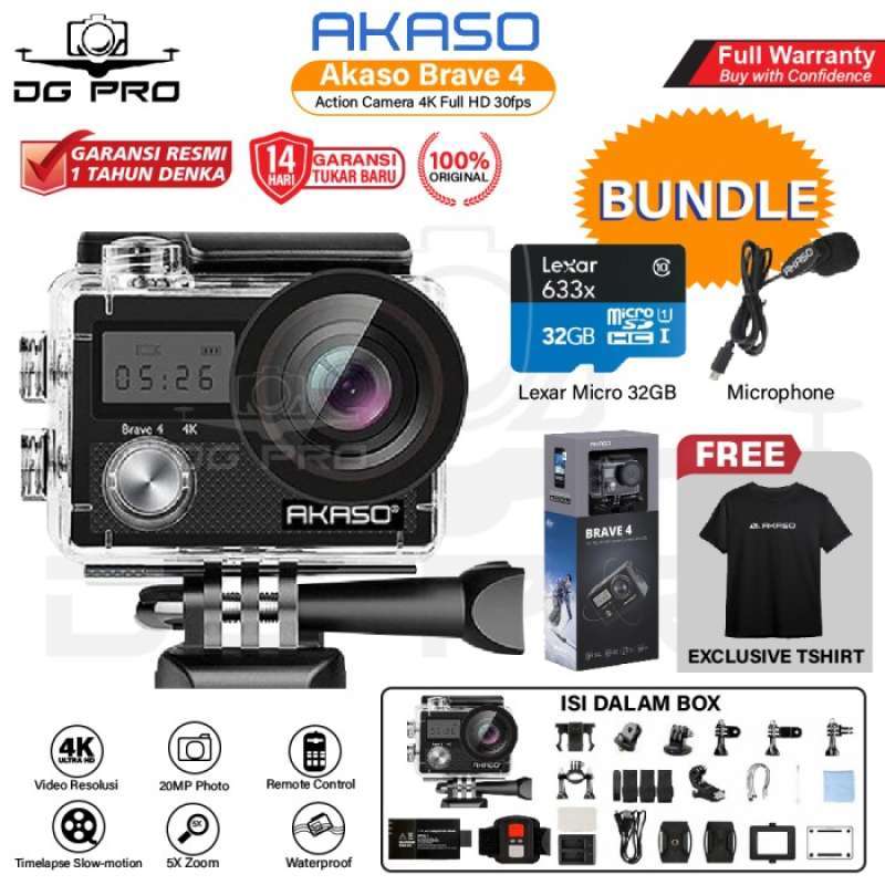 Promo Akaso Brave 4 Action Cam Camera Wifi 4k Waterproof + Remote Resmi ...