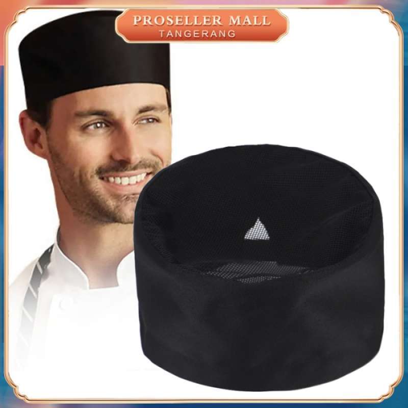 Jual Topi Koki Dewasa Bulat Topi Kitchen Hitam Topi Pelayan Unisex Hat ...
