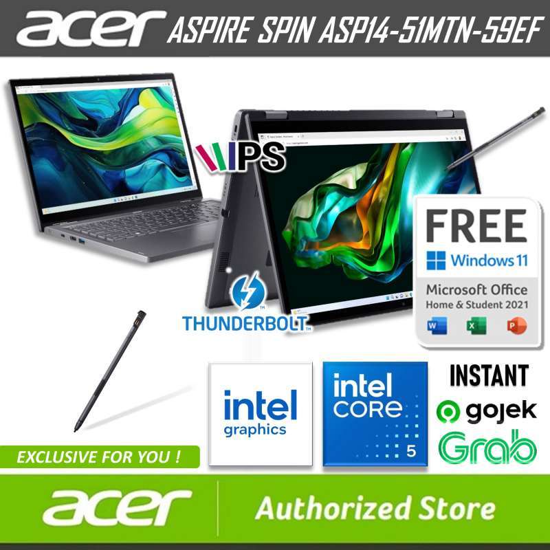 Promo Acer Aspire Spin 14 Asp14 51mtn 59ef Touch Core 5 120u 16/512gb ...