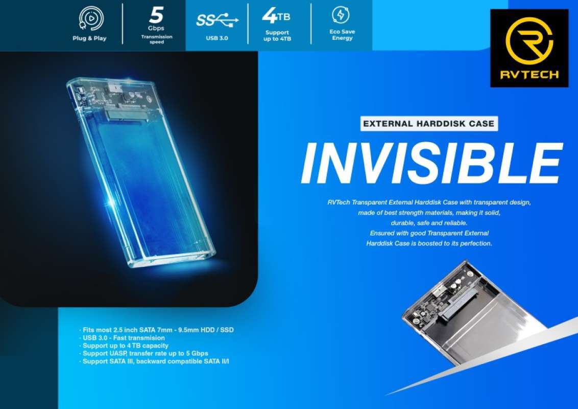 Jual Rvtech Invisible External Case Hdd Enclosure 2.5 Inch Sata Usb 3.0 Di Seller Gadogadoit ...