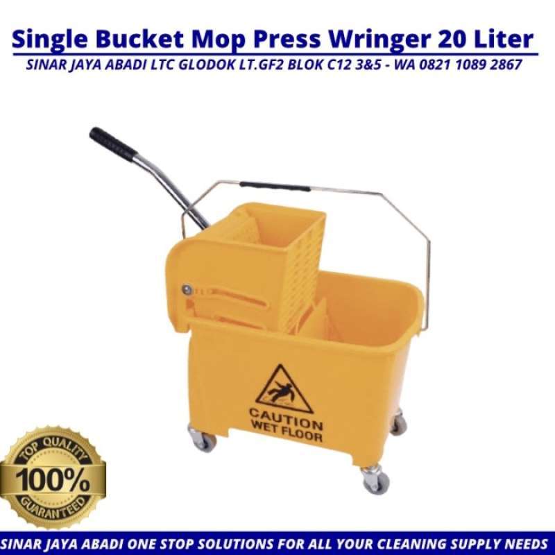 Jual Single Bucket Cleaning Mop Wringer Press Trolley Troli Ember ...