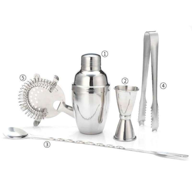 Promo Bartender Drink Bar Set Cocktail Shaker Stainless Steel 5 In 1 ...