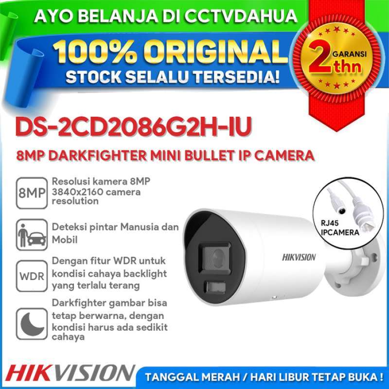 Promo Hikvision Ds-2cd2086g2h-iu 8mp H265 Darkfighter Wdr Mini Bullet Ip Camera Diskon 23% Di ...