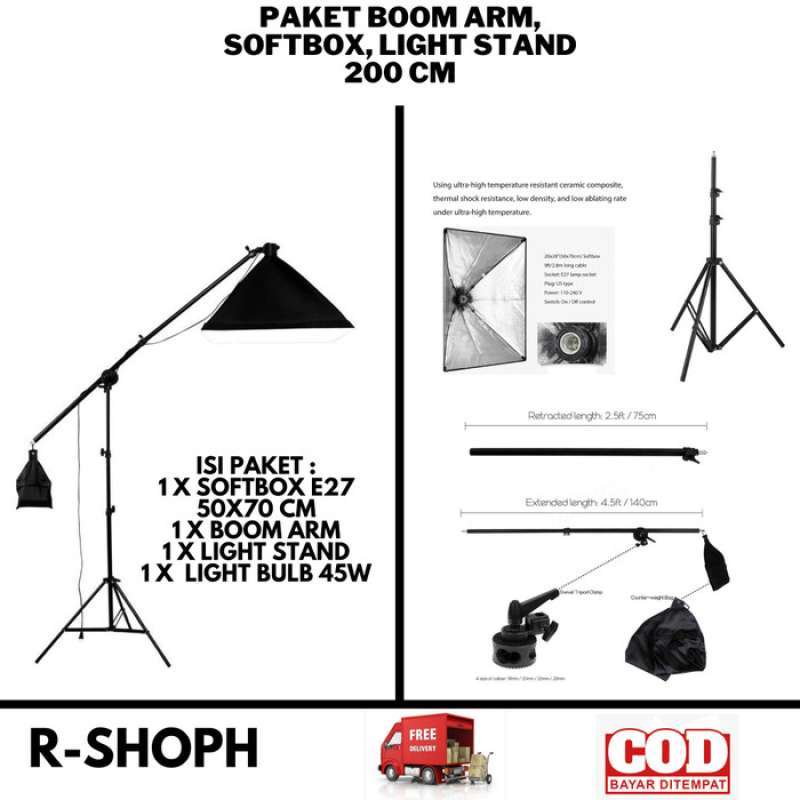 Promo Softbox E27 50x70, Boom Arm, Light Stand Up 200cm,light Bulb 45w ...