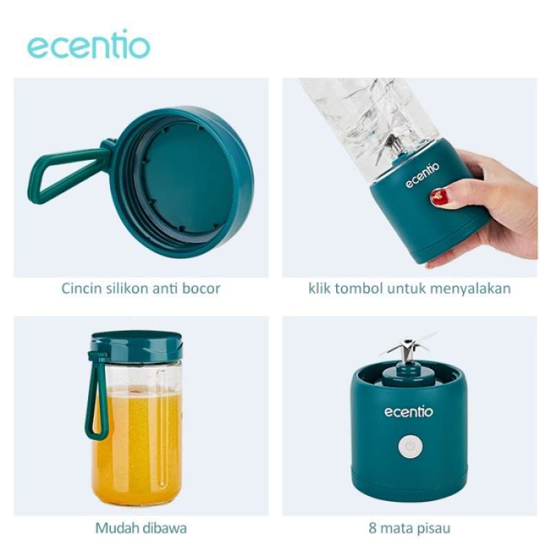 Jual Ecentio 2 Cup Juicer Portable Blender Portable Kaca 8 Mata Pisau ...