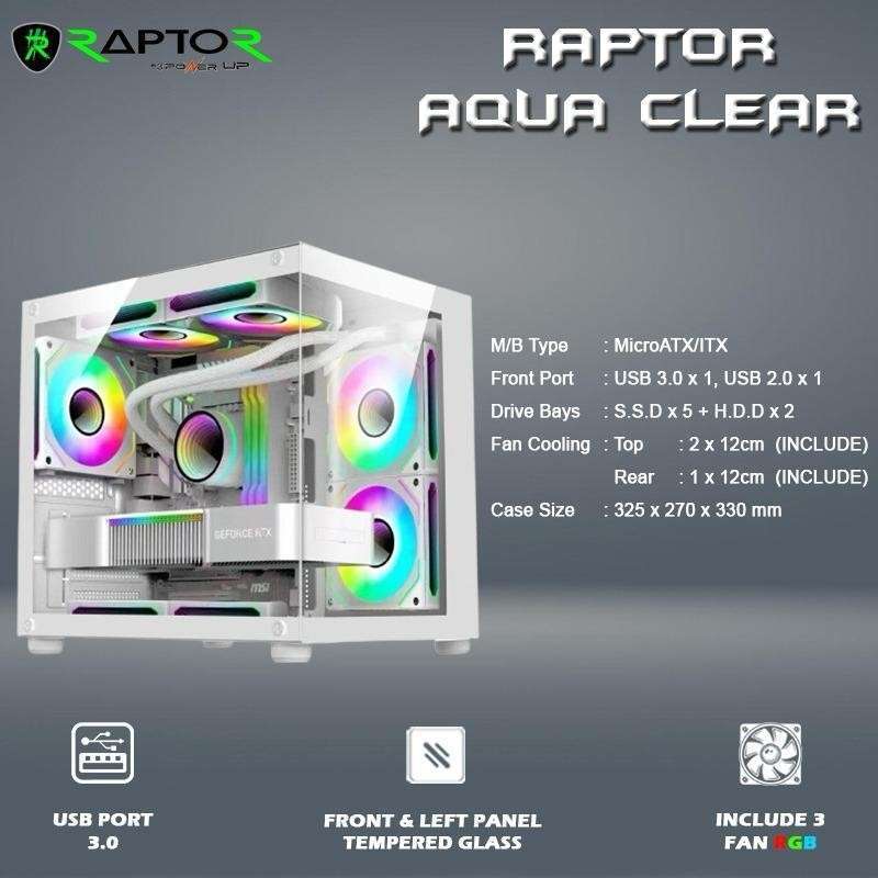 Jual Casing Komputer Raptor Aqua Clear M-atx Free 3fan Rgb - Putih Di ...
