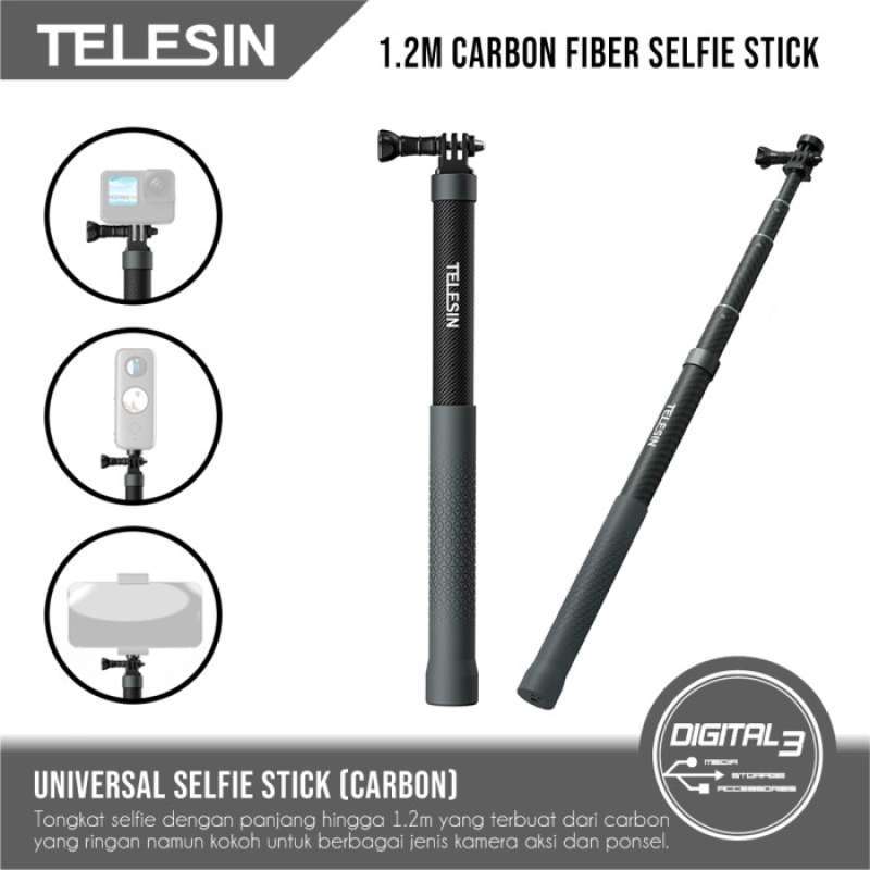 Jual Telesin Carbon Fiber Selfie Stick 1.2m Monopod Camera Insta360 ...