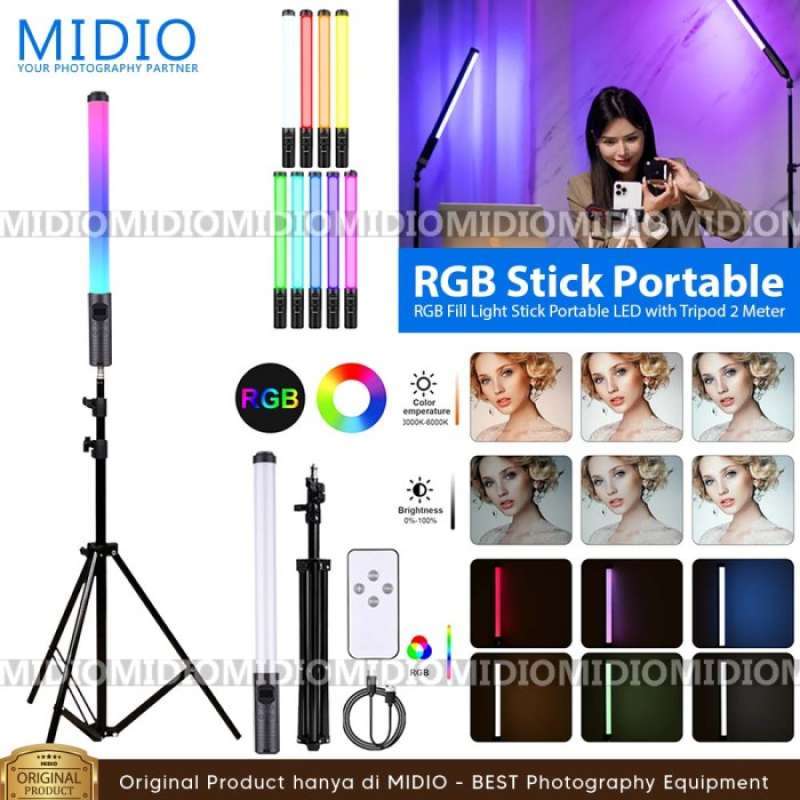 Jual Rgb Fill Light Stick Portable Led Plus Tripod Stand 2 Meter Di ...