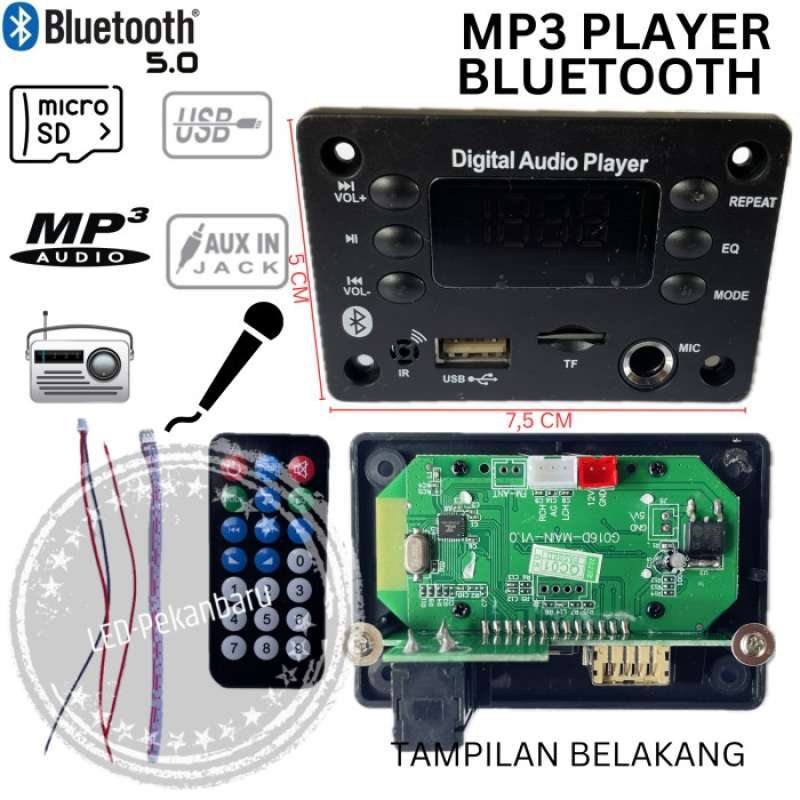 Jual Modul Mp3 Player Bluetooth Dan Fm Dengan Port Mic Radio 12v Hitam ...