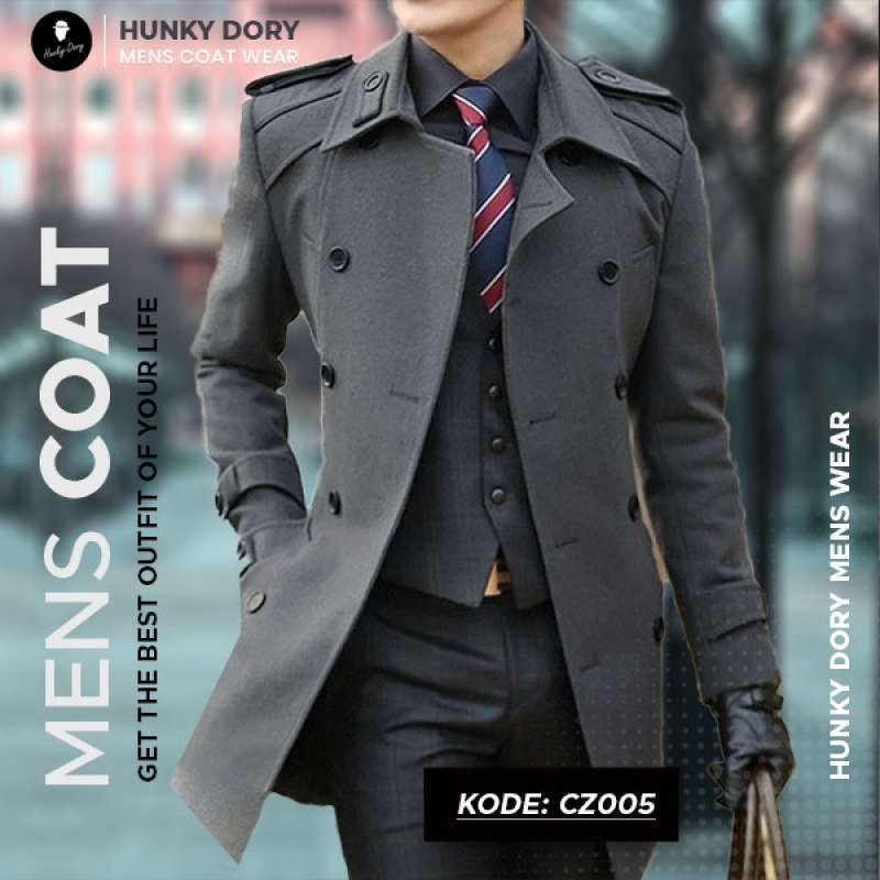 Jual Double Breasted Long Wool Winter Coat Business Casual - Xl Hitam ...