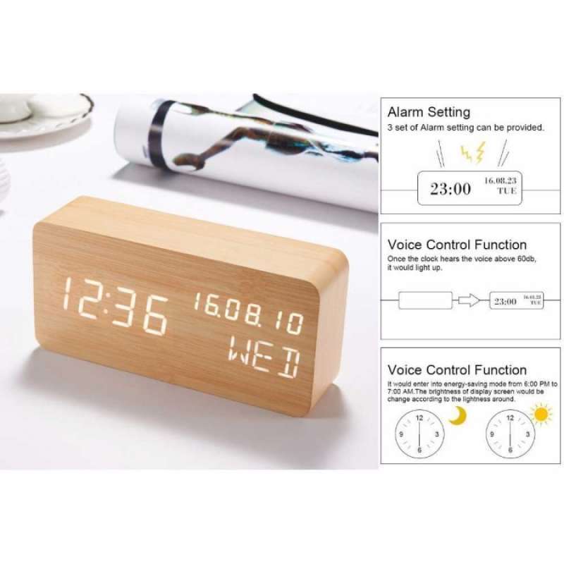 Promo Jam Alarm Digital Bahan Kayu Desain Unik Dan Elegan Jam Meja Baru ...