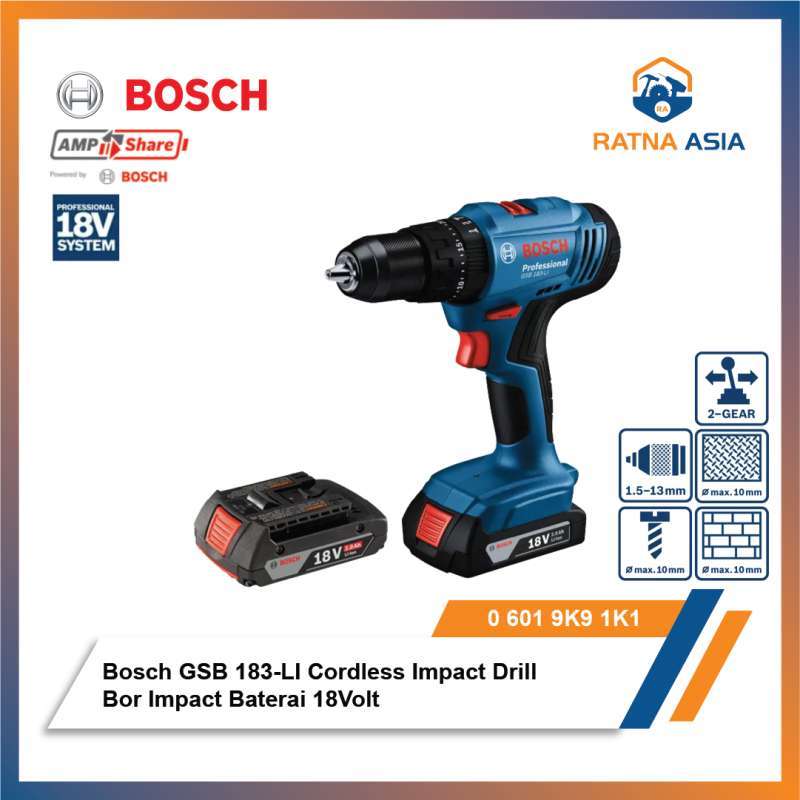 Jual Gsb 183-li Cordless Impact Drill Bosch Bor Impact Baterai 18volt ...