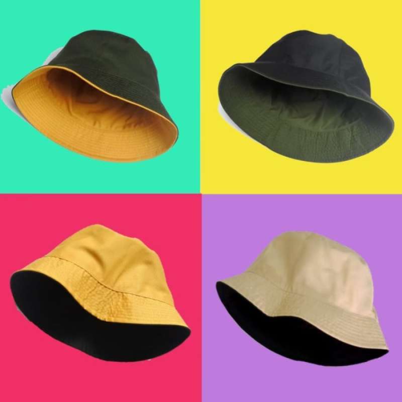 Jual Topi Polos Bucket Hat Topi Bolak Balik Korea Pria Dan Wanita 2 ...
