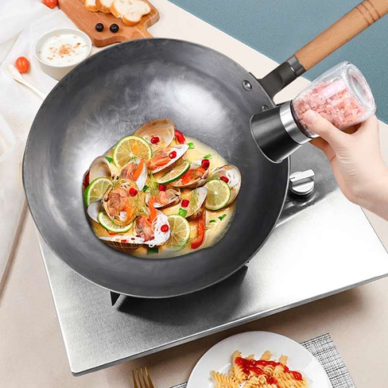 Promo New 34cm Heavy Iron Wok Traditional Hand-ford Cast Iron Wok ...