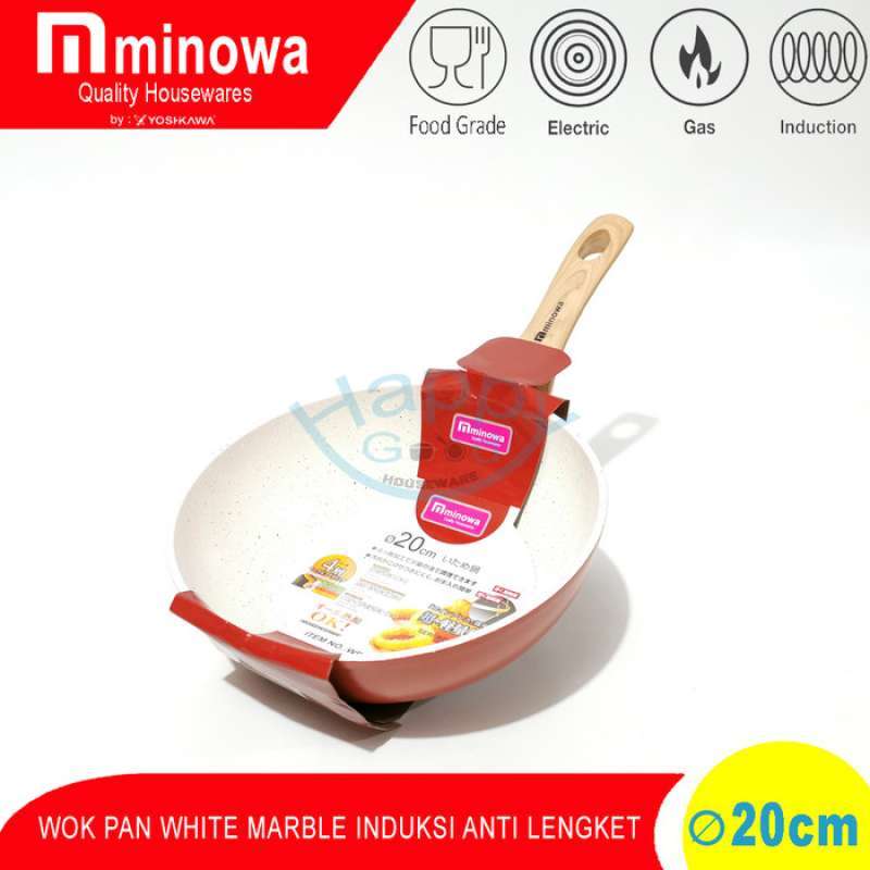 Promo Minowa 20cm Wok/panci Penggorengan White Marble Induksi Anti ...