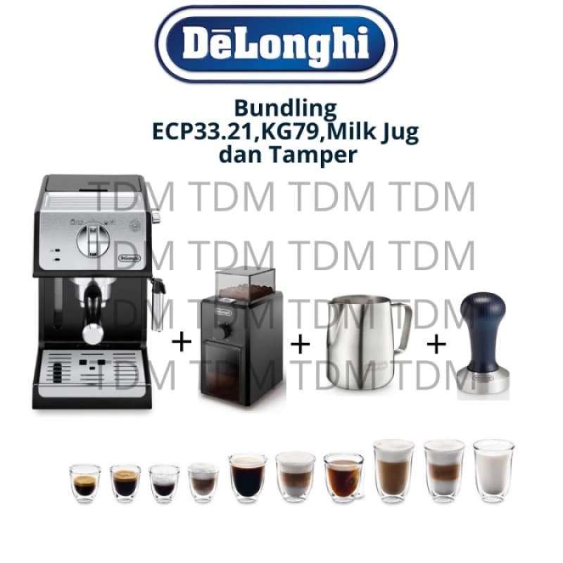 Promo Paket Mesin Kopi Delonghi Ecp 33.21 Bk Grinder Kg 79 Tamper Milk ...