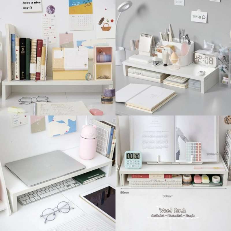 Jual White Wood Rack Study Table Rak Putih Aesthetic Korean Desk Kayu ...