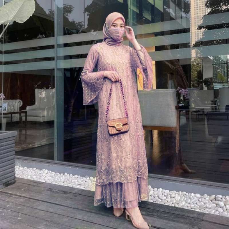 Promo (model Baru)gamis G Nafsi Maxi/dress Brukak Mix Tulle Full Puring ...