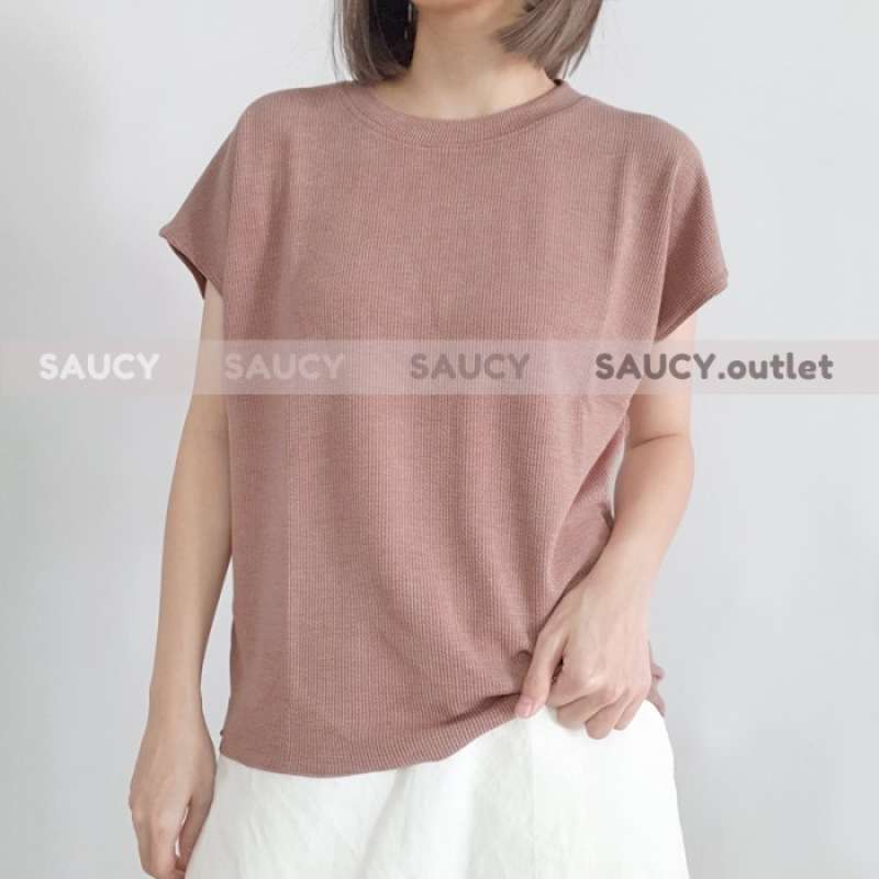 Promo Atasan Basic Kaos Rajut Wanita Polos Oversize - Soft Blue Diskon ...