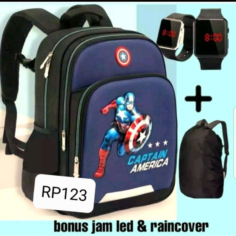 Jual Tas Sekolah Anak Sd Laki Laki Captain Amerika Tk Sd Smp - Marvel Hitam Di Seller My Lapak ...