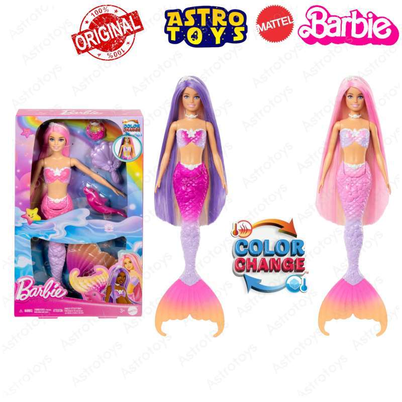 Promo Mattel Barbie Mermaid Malibu Doll Color Change With Pet Dolphin ...
