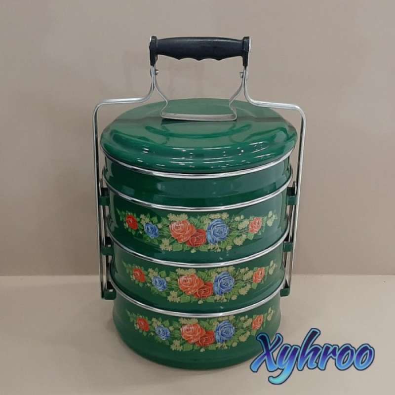 Jual Rantang Enamel Besar Susun 4 Ukuran 24cm Motif Mawar Hijau Di ...