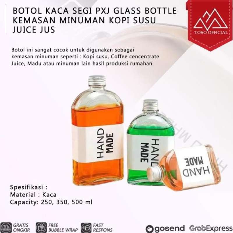 Jual Bisa Gosend Botol Kaca Segi Pxj Glass Bottle Kemasan Minuman Kopi ...