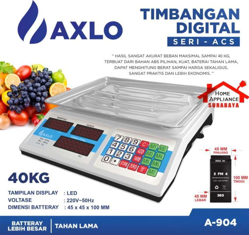 Jual Axlo Digital Computing Scale 40kg Double Display Timbangan Buah A-940 - Axlo A940 40kg Di ...