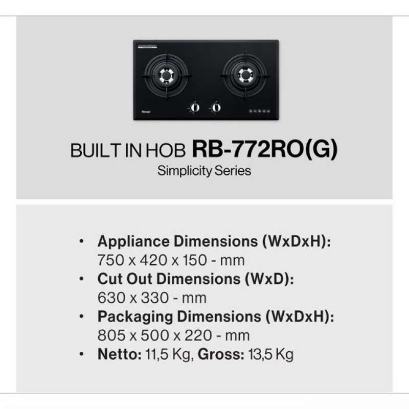 Promo Built-in Gas Hob Kompor Gas Tanam 2 Tungku Rinnai Rb 772ro(g) / Rb772 Diskon 23% Di Seller ...