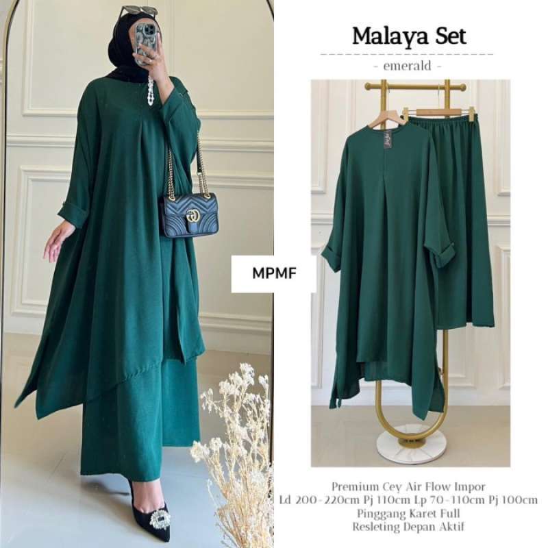 Jual Setelan Muslimah Malaya Set Rok Long Tunik Jumbo Hitam Almond Taro ...