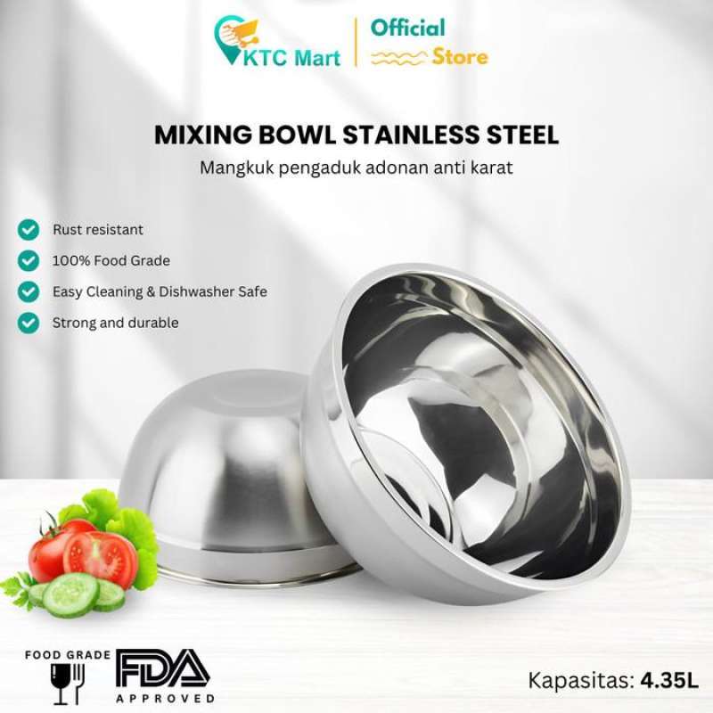 Jual Ktcmart - Mixing Bowl 26 Cm/ Mangkok Baskom Adonan Stainless Steel ...