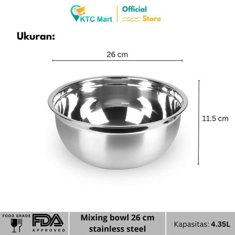 Jual Ktcmart - Mixing Bowl 26 Cm/ Mangkok Baskom Adonan Stainless Steel ...