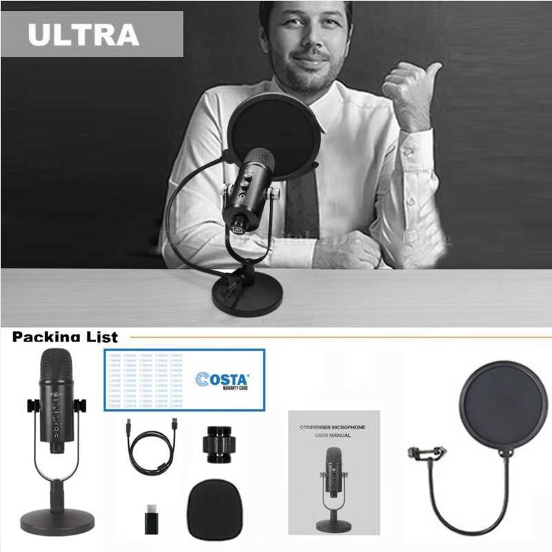 Promo Costa Cm-u100 USB Ultra Microphone Pro Condenser Podcast Pc Hp ...