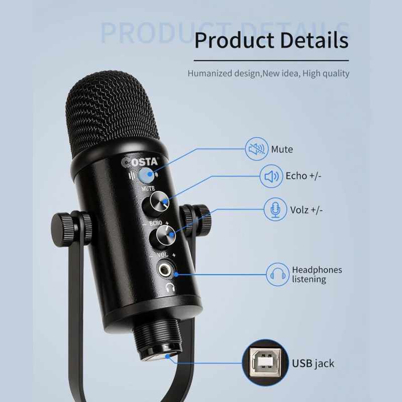 Promo Costa Cm-u100 USB Ultra Microphone Pro Condenser Podcast Pc Hp ...