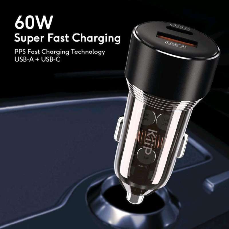 Promo Kiip C15 Car Charger Mobil 60W USB Type C + USB Dual Port Pd Qc 3 ...