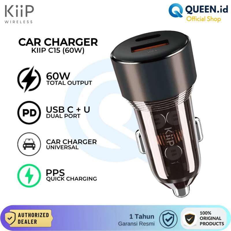 Promo Kiip C15 Car Charger Mobil 60W USB Type C + USB Dual Port Pd Qc 3 ...