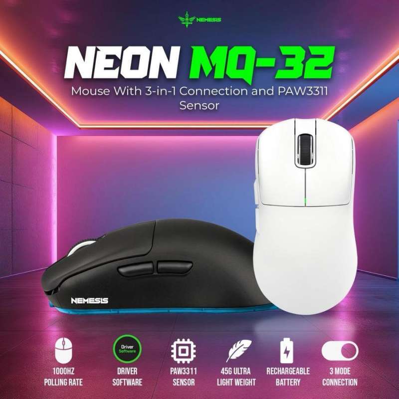 Promo Nyk Nemesis Neon Mq32 / Mq-32 Gaming Mouse Lightweight Paw3311 ...