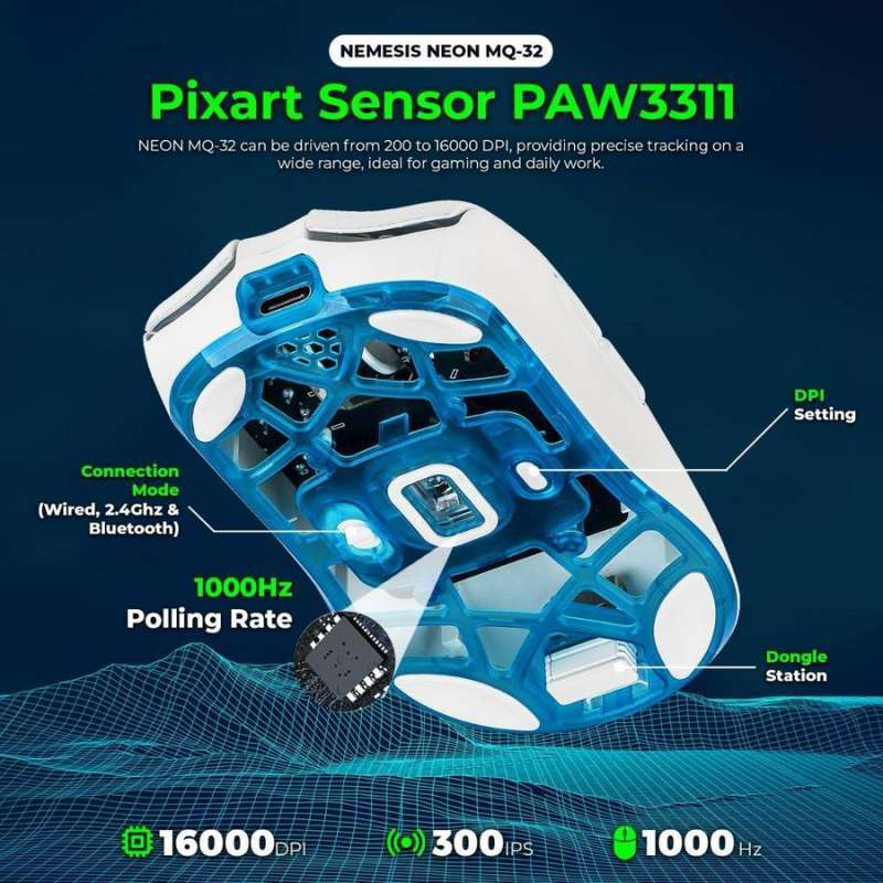 Promo Nyk Nemesis Neon Mq32 / Mq-32 Gaming Mouse Lightweight Paw3311 ...