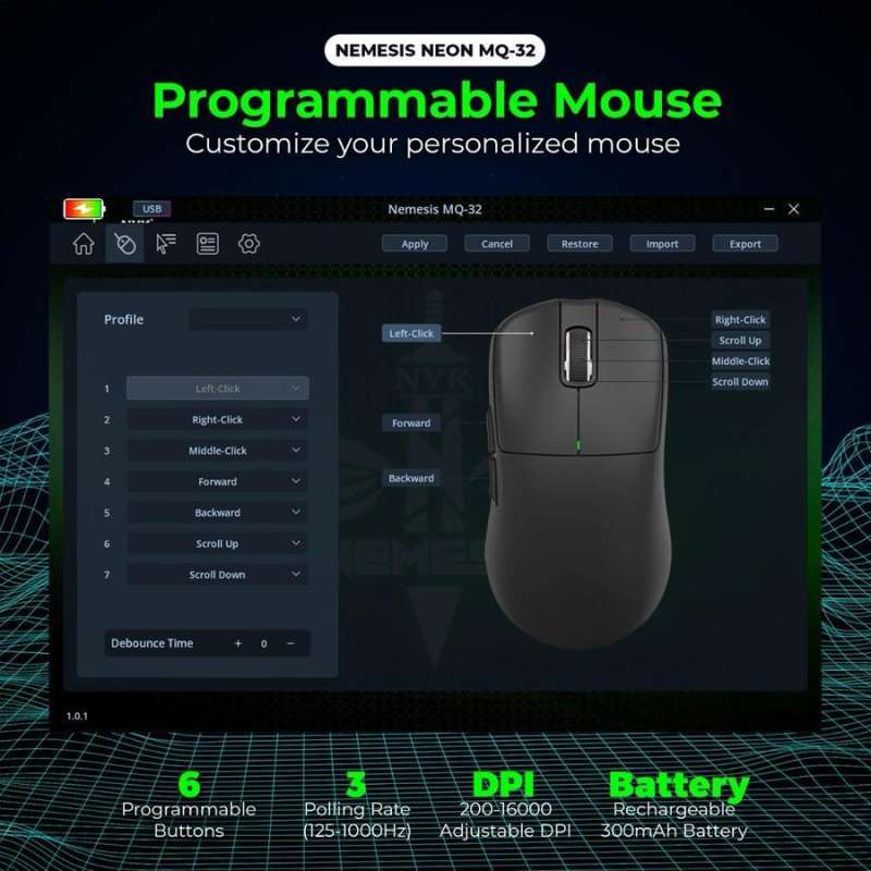 Promo Nyk Nemesis Neon Mq32 / Mq-32 Gaming Mouse Lightweight Paw3311 ...