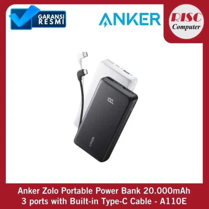 Promo Anker Zolo Portable Power Bank 20.000mah 3 Ports With Built-in ...
