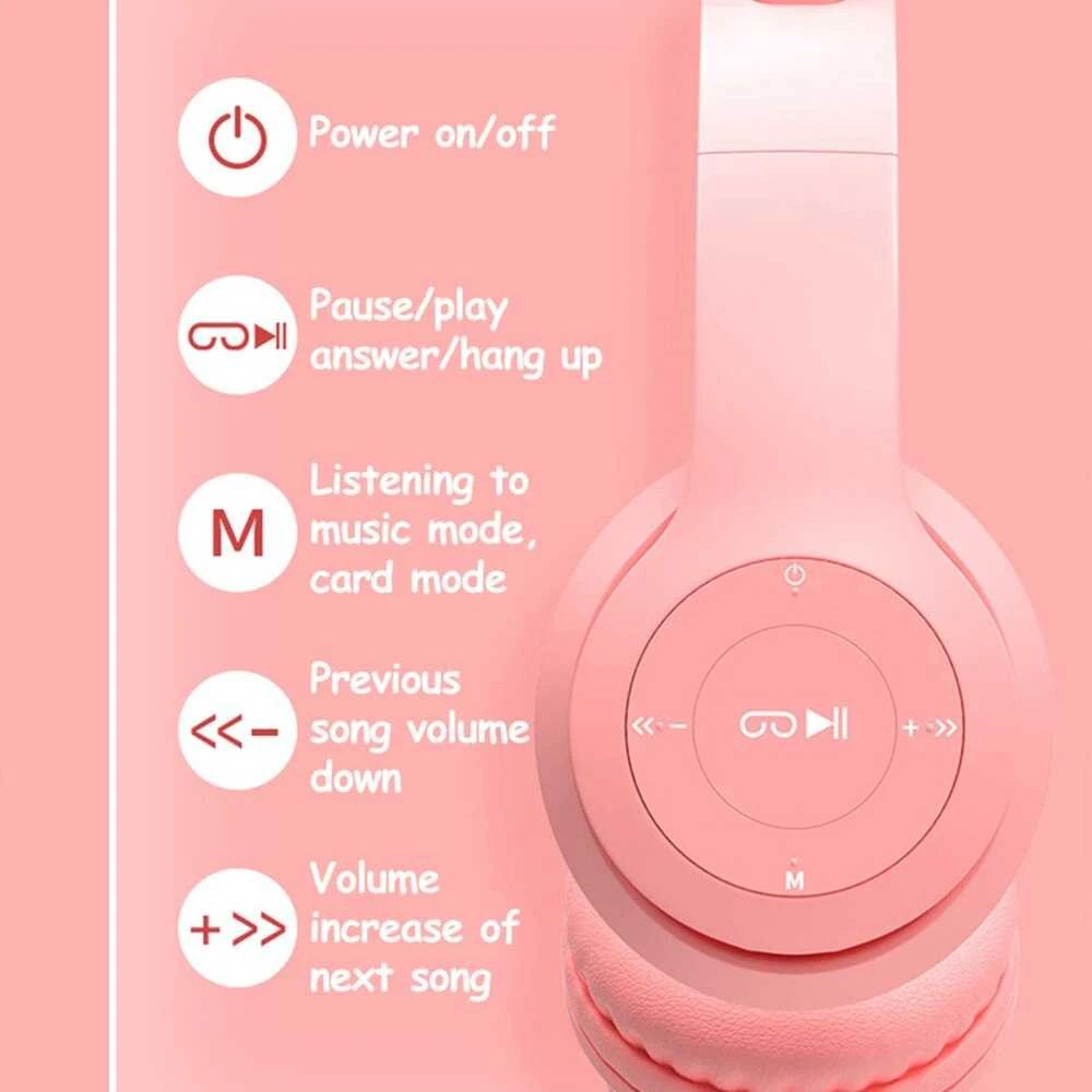 Jual Wireless Bluetooth Headphones Kucing Cute Cat Ear Pink Di Seller ...