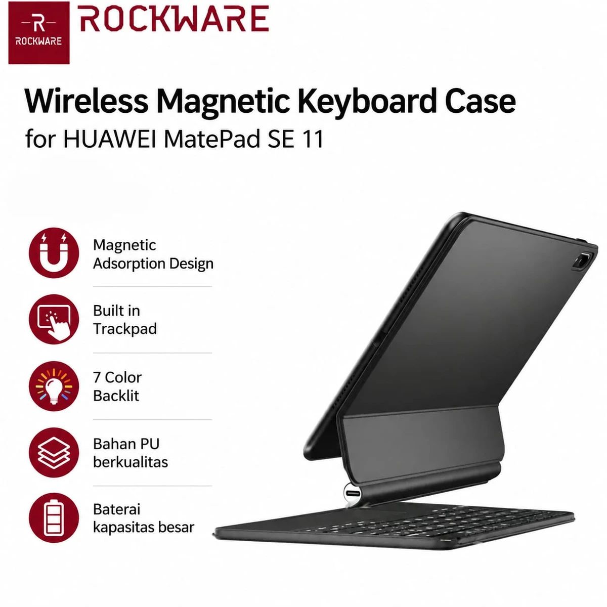 Jual Rockware Wireless Magic Keyboard Case HUAWEI Matepad SE 11 Casing ...