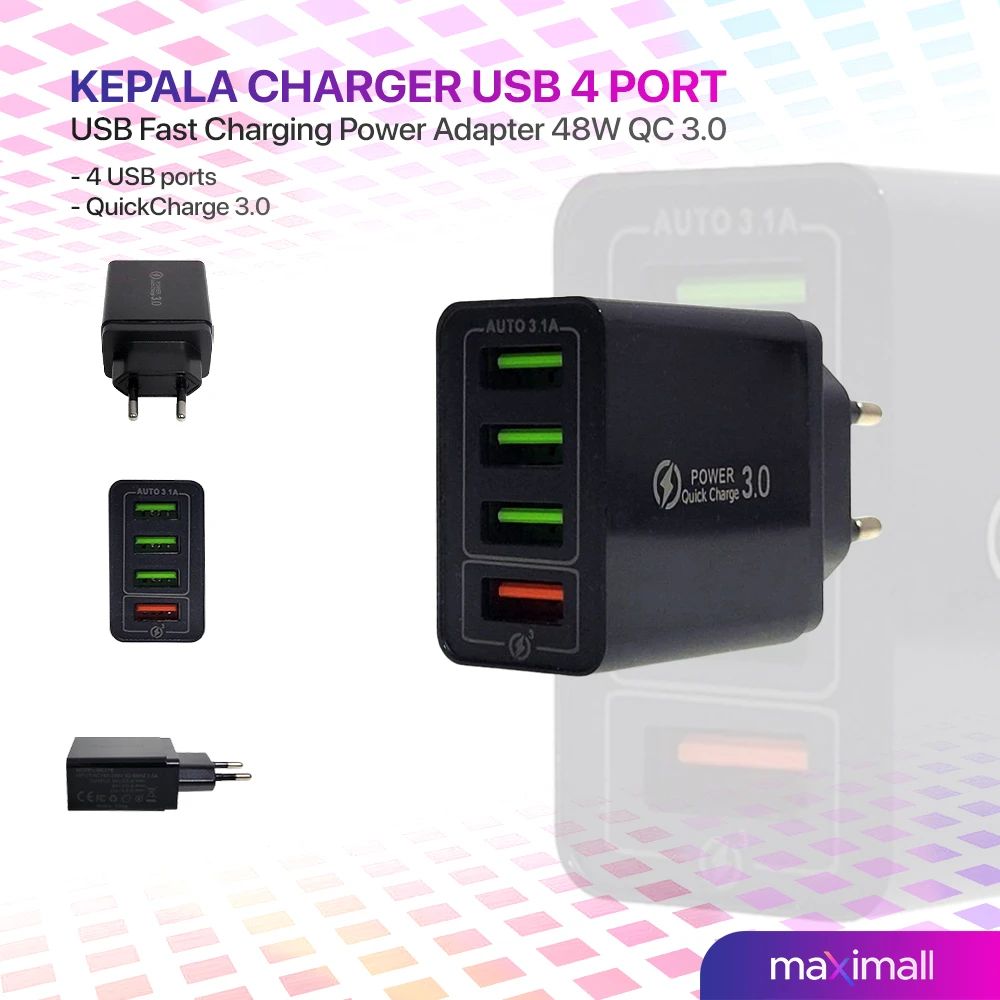 Jual Kepala Charger USB Power Adapter 4 Port / Fast Charging Qc 3.0 ...