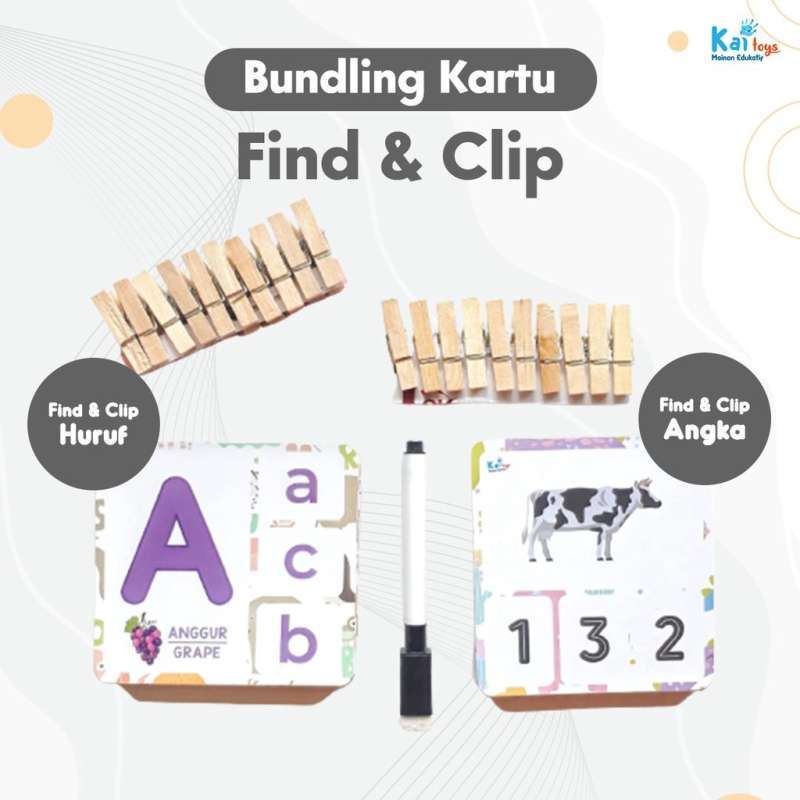 Jual Bundling Paket Find And Clip Huruf Dan Angka (52 Kartu Free 20 ...