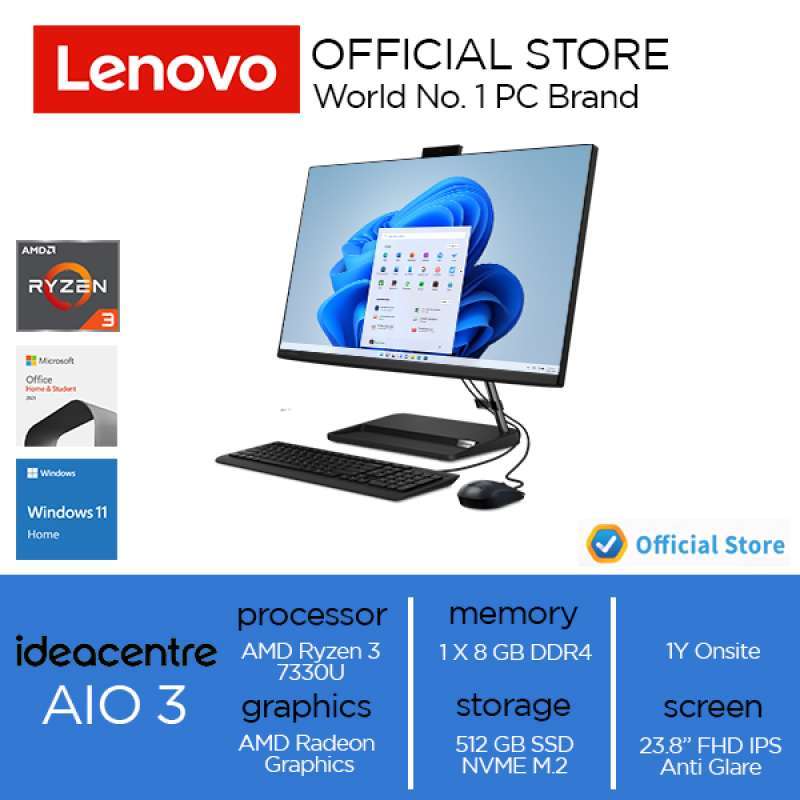 Jual Lenovo IdeaCentre AIO 3 24ALC6 Ryzen 3 7330U 8GB 512GB SSD W11+OHS ...