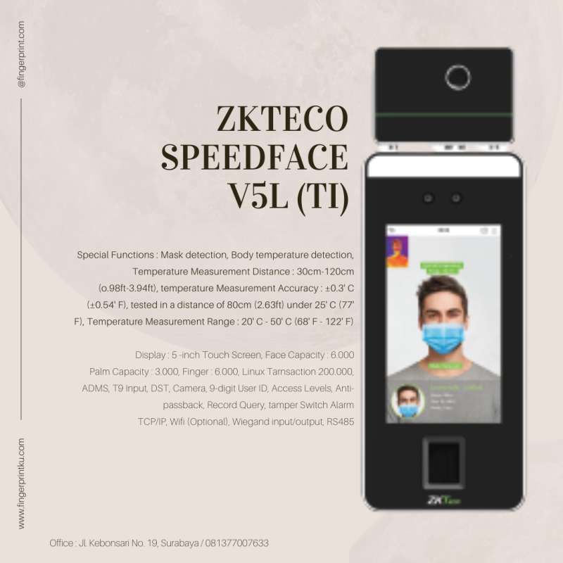 Jual Mesin Absensi Pengenalan Wajah Baru ZKTeco Speedface V5L (TI) di Seller Mitra Berkat ...