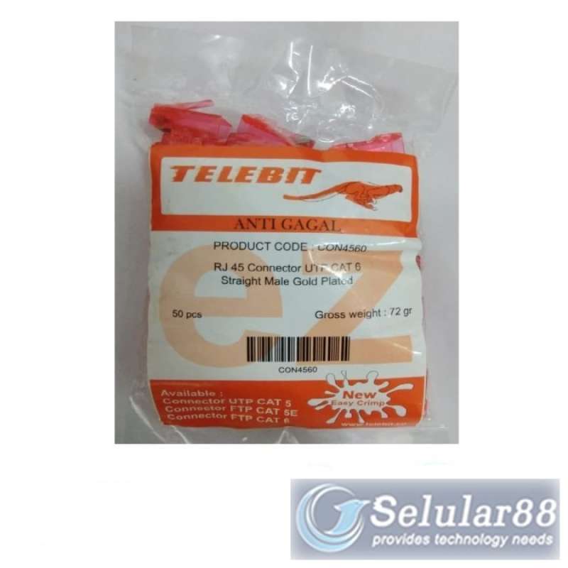 Promo Telebit CON4560 Connector RJ45 CAT6 isi 50pcs CAT 6 Model Tembus ...