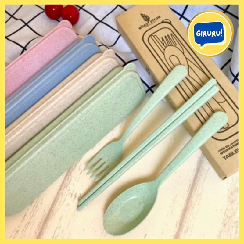 Jual Set Alat Makan Jerami Sumpit Garpu Sendok / Set Alat Makan Travel ...
